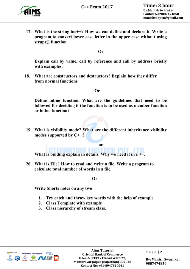 C++ exam 2017 | PDF | Programming Languages | Computing