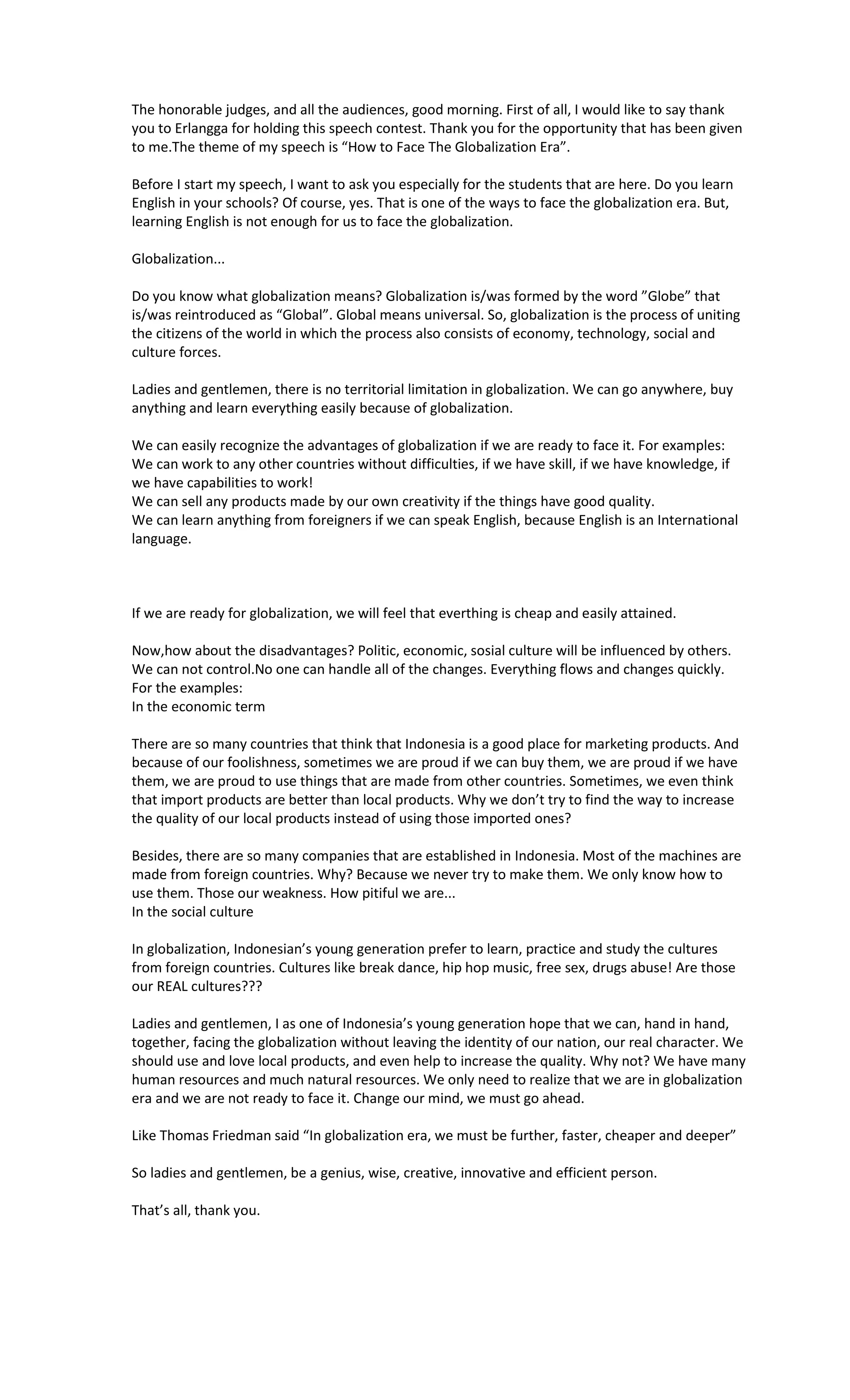 Speech "How To Face the Globalization Era" | DOCX