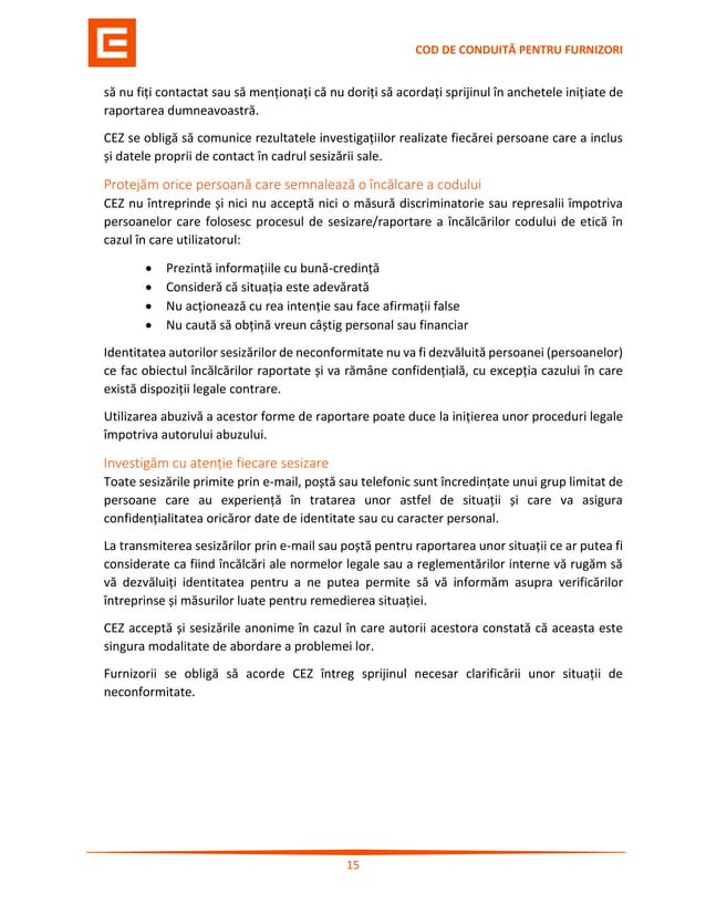 Codul de conduita pentru furnizori | PDF