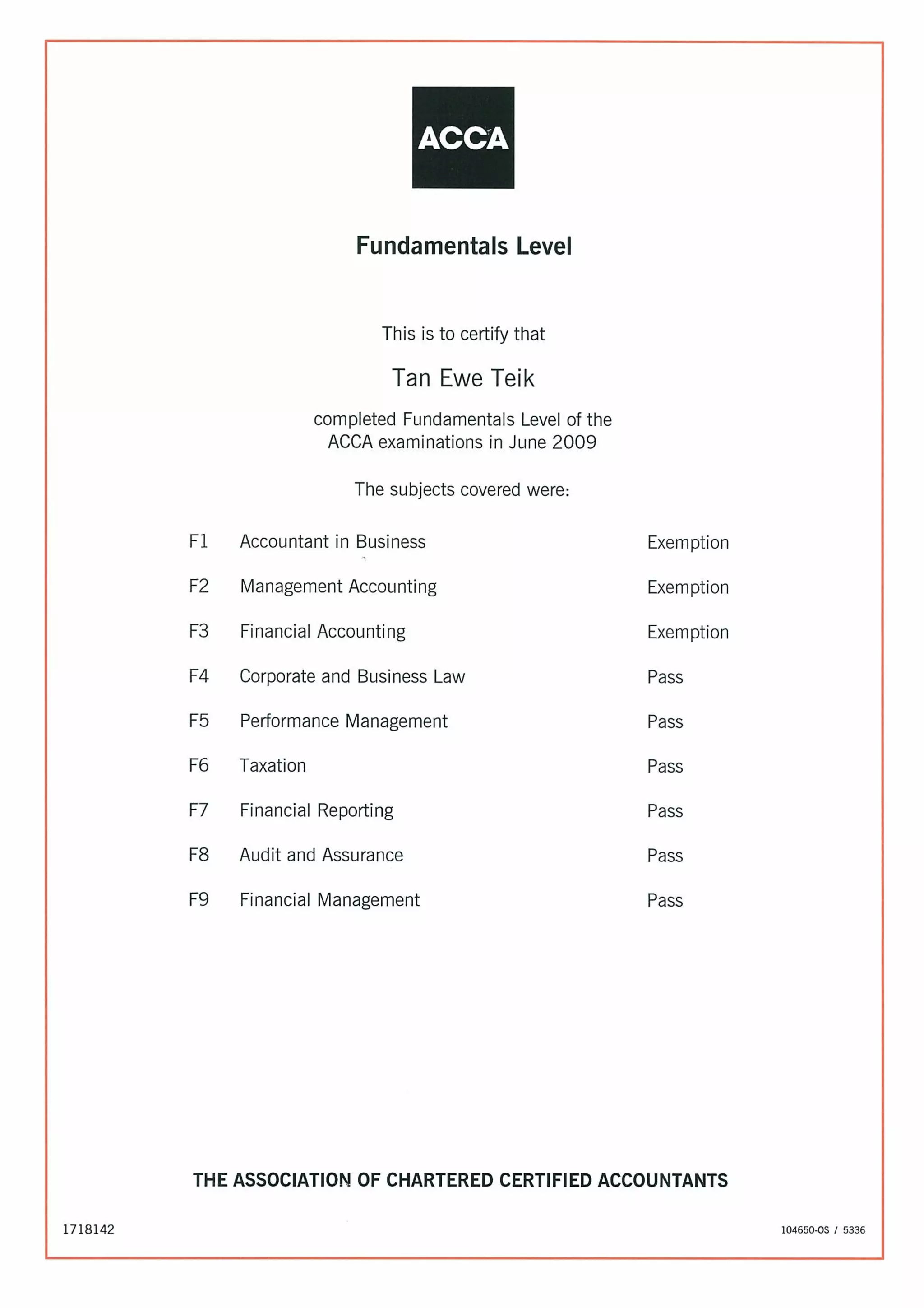 ACCA FUNDAMENTAL LEVEL CERTIFICATES | PDF