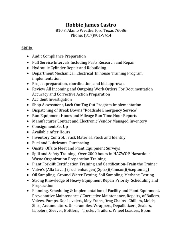 Rob Castro Resume 2016 | PDF