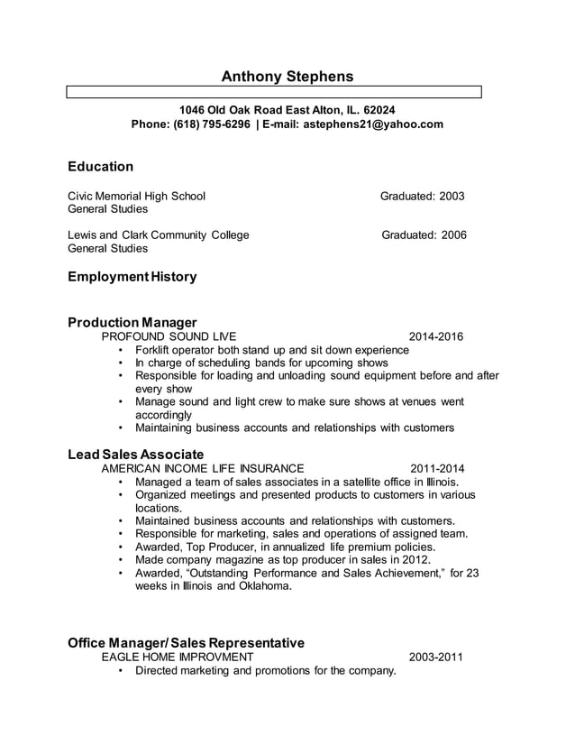 Anthonys Resume 3-1-2016 | DOCX | Sales | Business