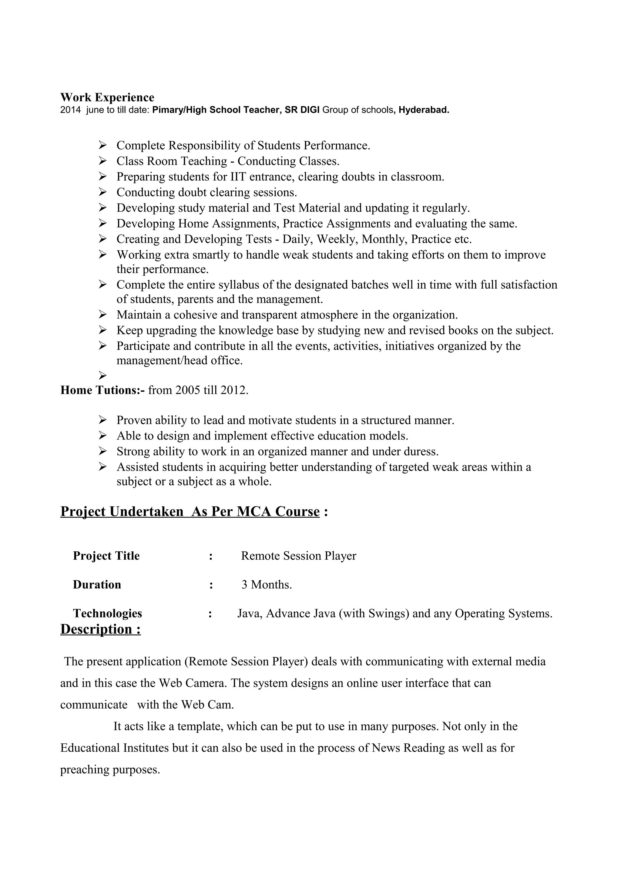 shailaja resume | DOC | Computing | Technology & Computing