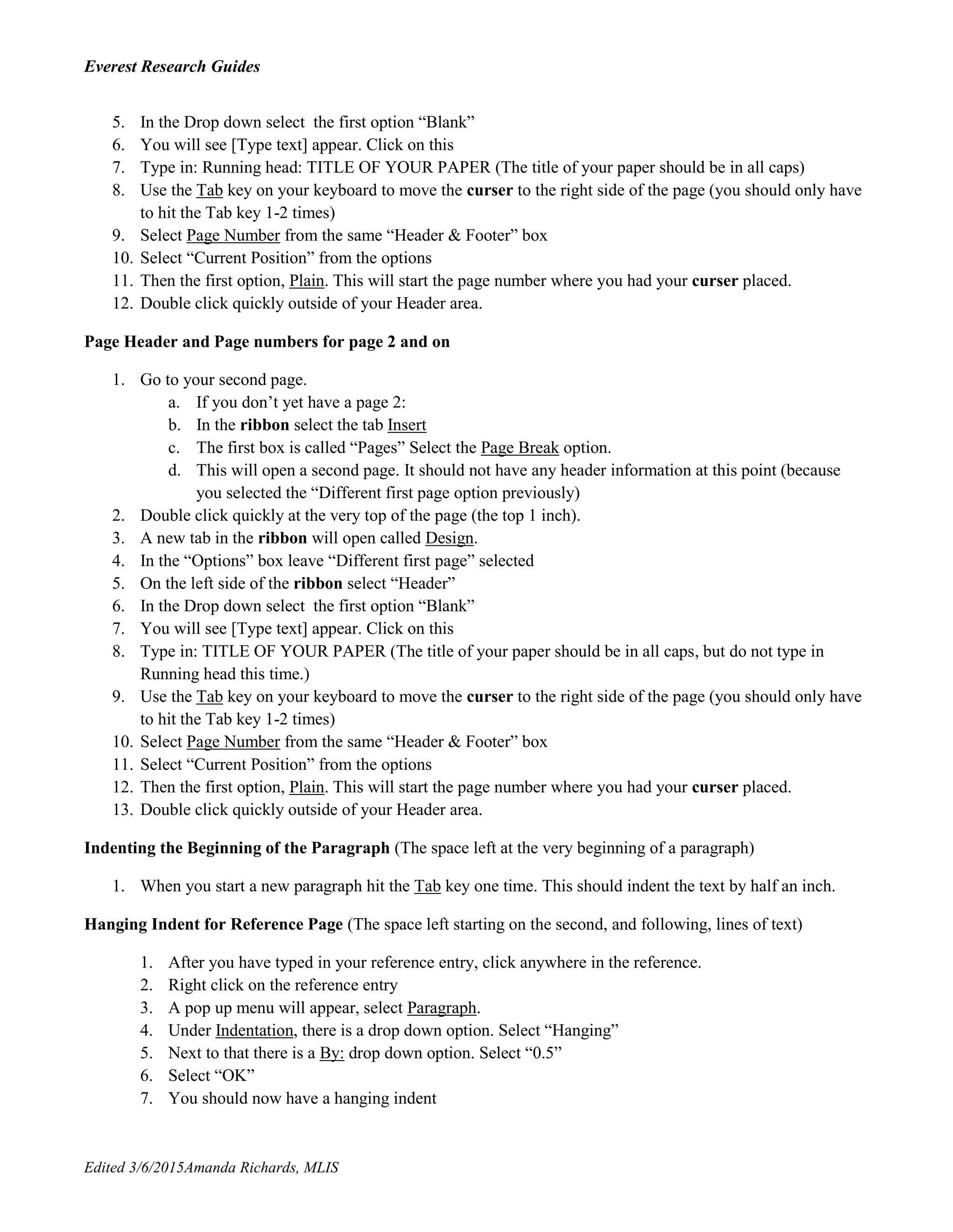 APA Formatting in a Word Document | PDF