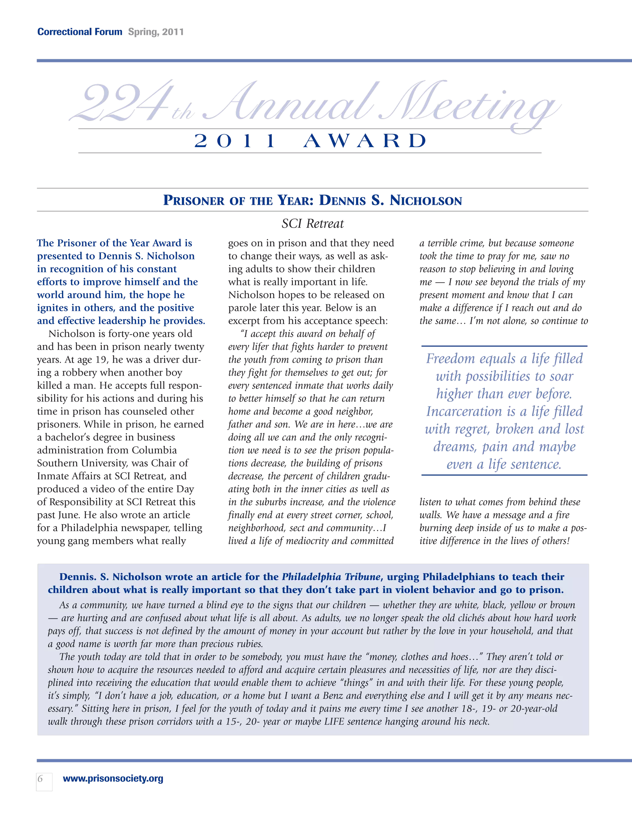 2011 Prisoner of the Year - Dennis Nicholson | PDF