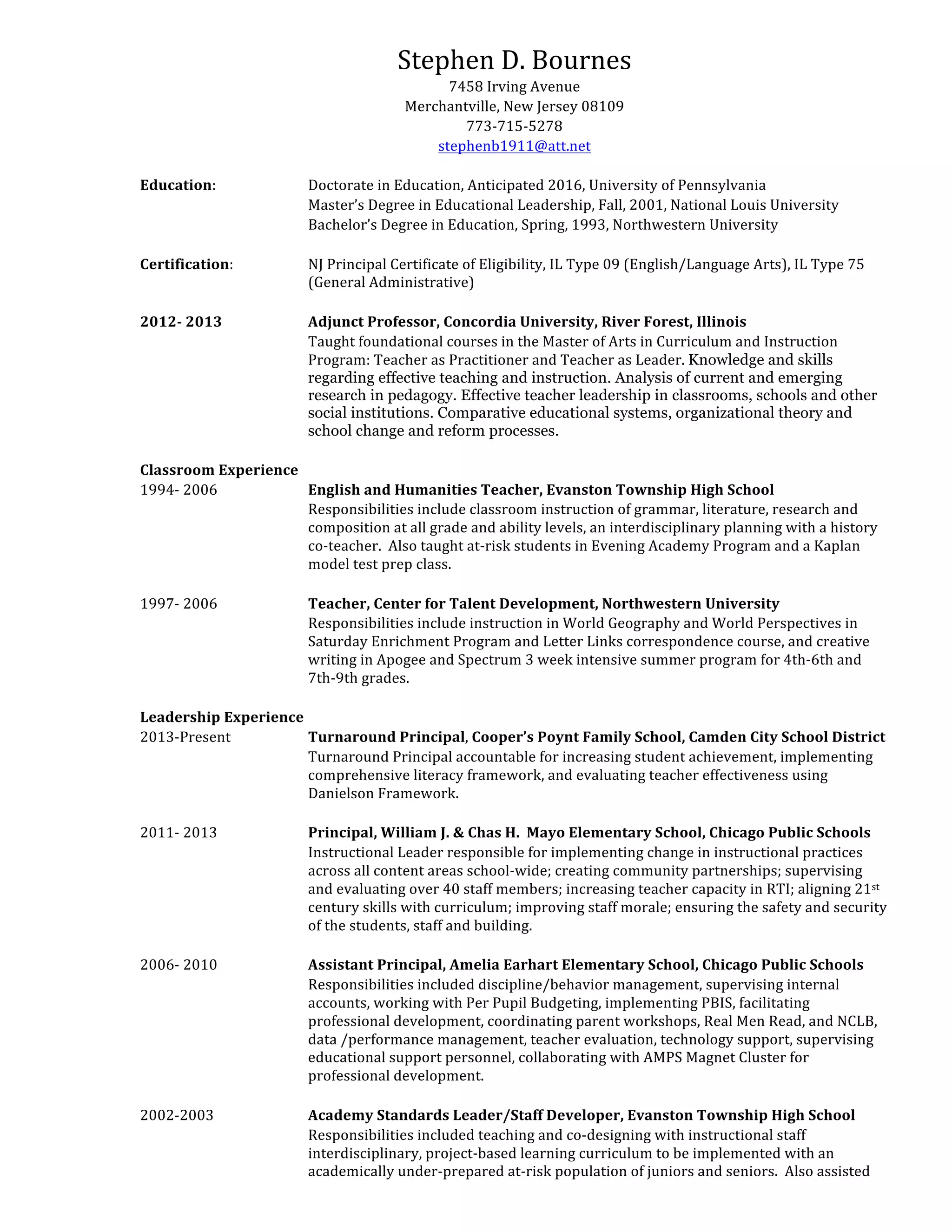 Stephen D. Bournes Resume 2015 | PDF