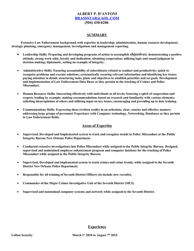 resume Albert D'Antoni no address | DOC