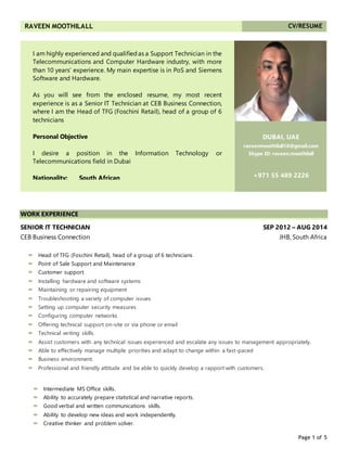 CV RESUME OF RAVEEN MOOTHILALL | PDF