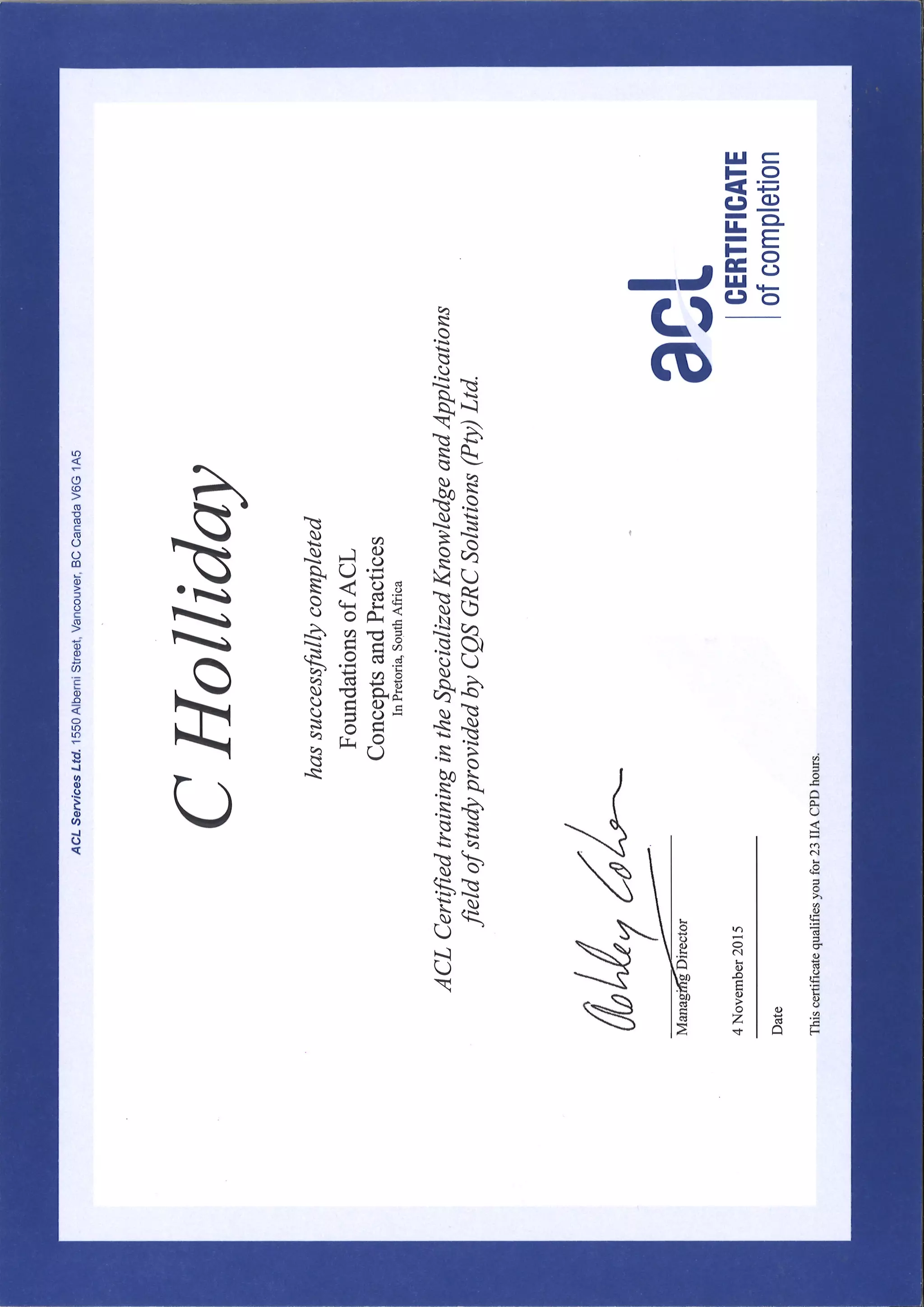 ACL Certificate | PDF