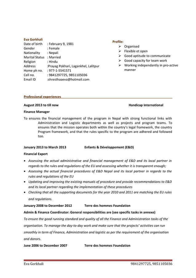 Eva Gorkhali-CV-1 | DOC | Non-Profit Organizations | Industries
