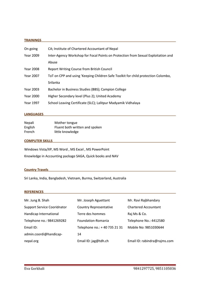 Eva Gorkhali-CV-1 | DOC | Non-Profit Organizations | Industries