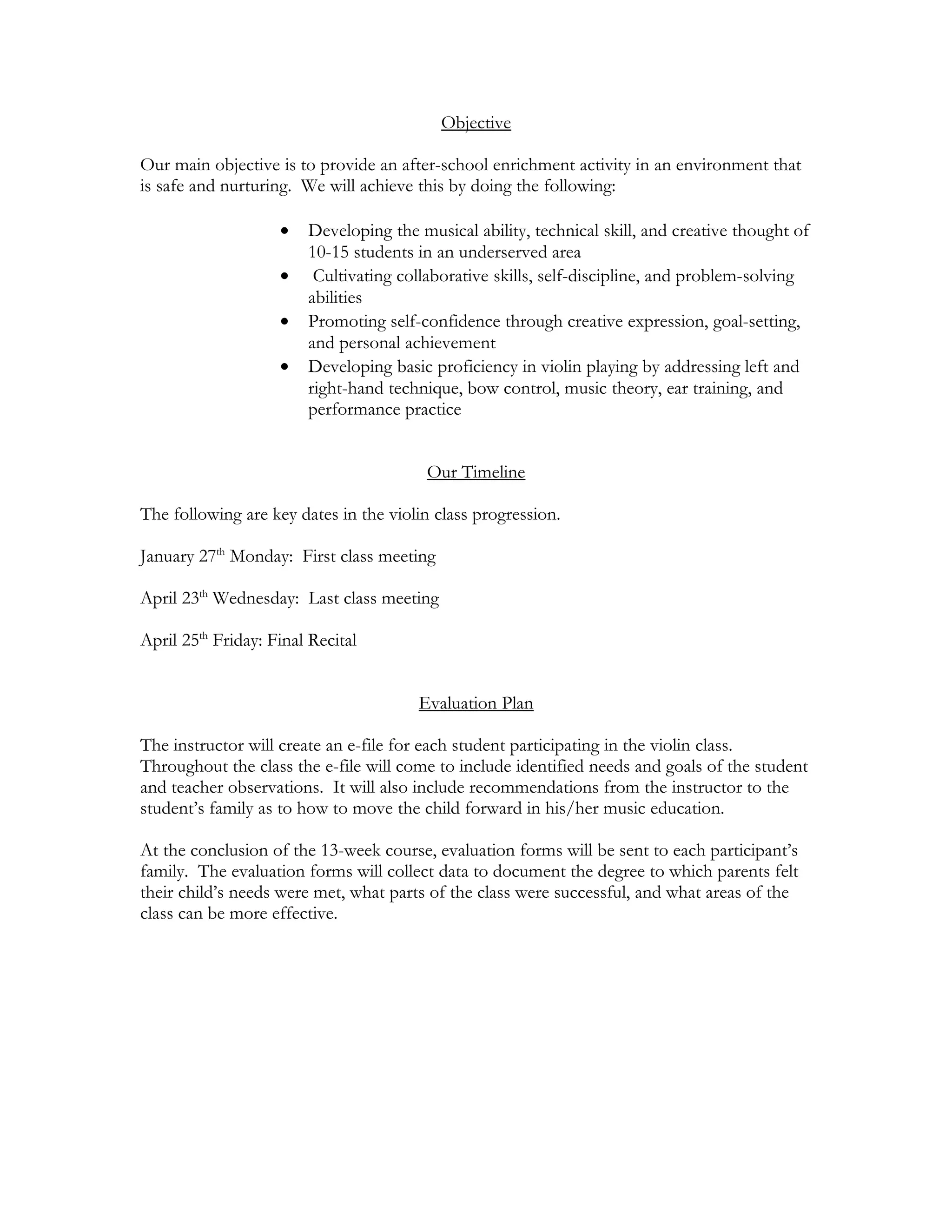 Violin Class Proposal | DOC