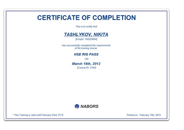 HSE Rig Pass Certificate | PDF