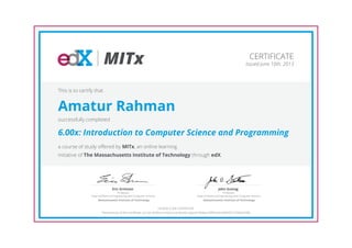 edX Certificate - 6.00x: Introduction to Computer Science and Programming | PPT