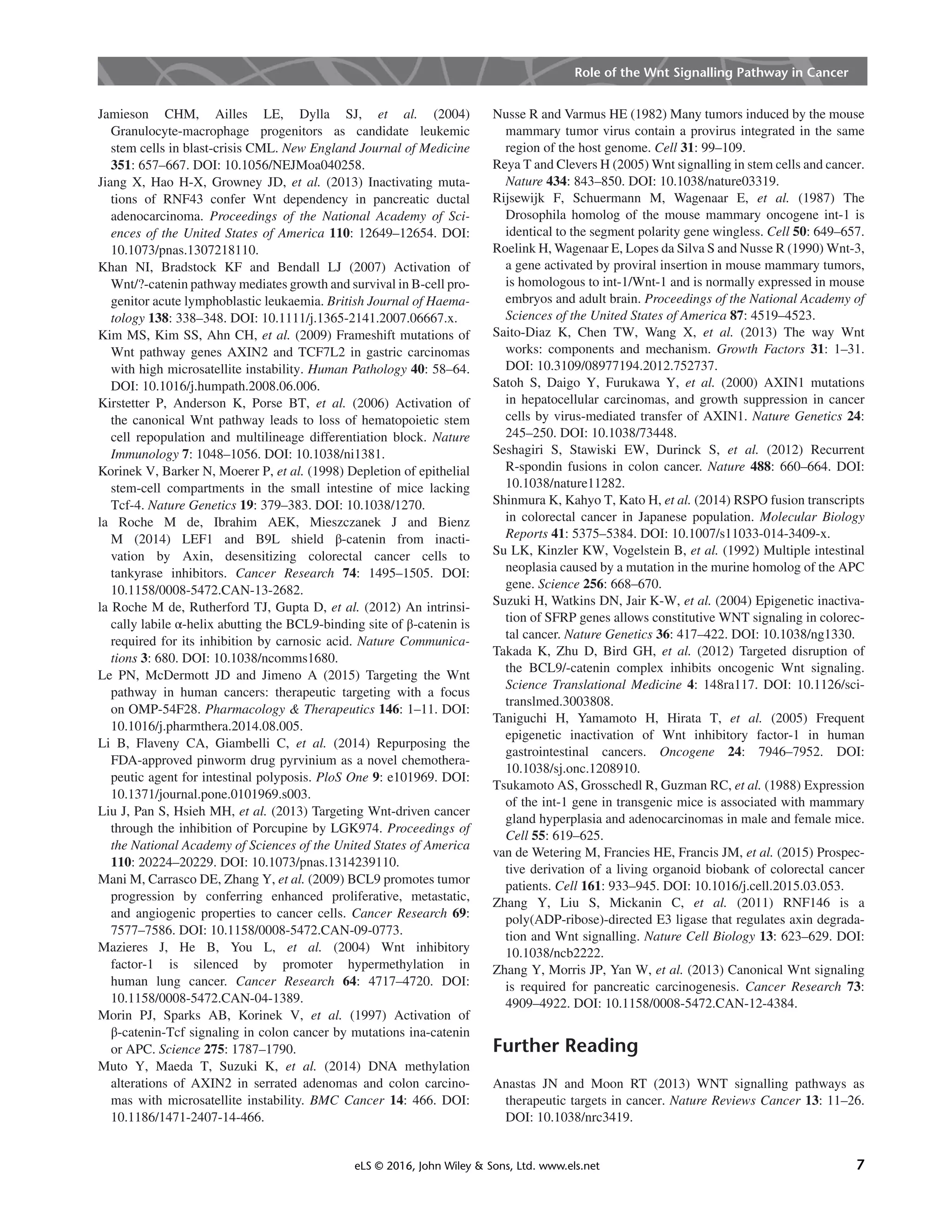 Role of Wnt Signaling in Cancer | PDF