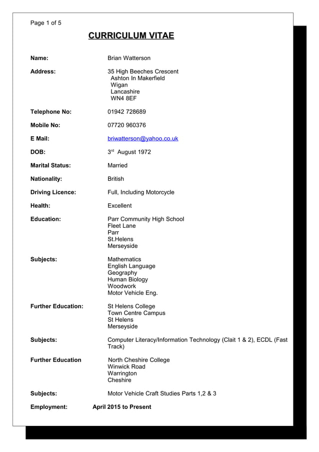 Brian Watterson CV | PDF