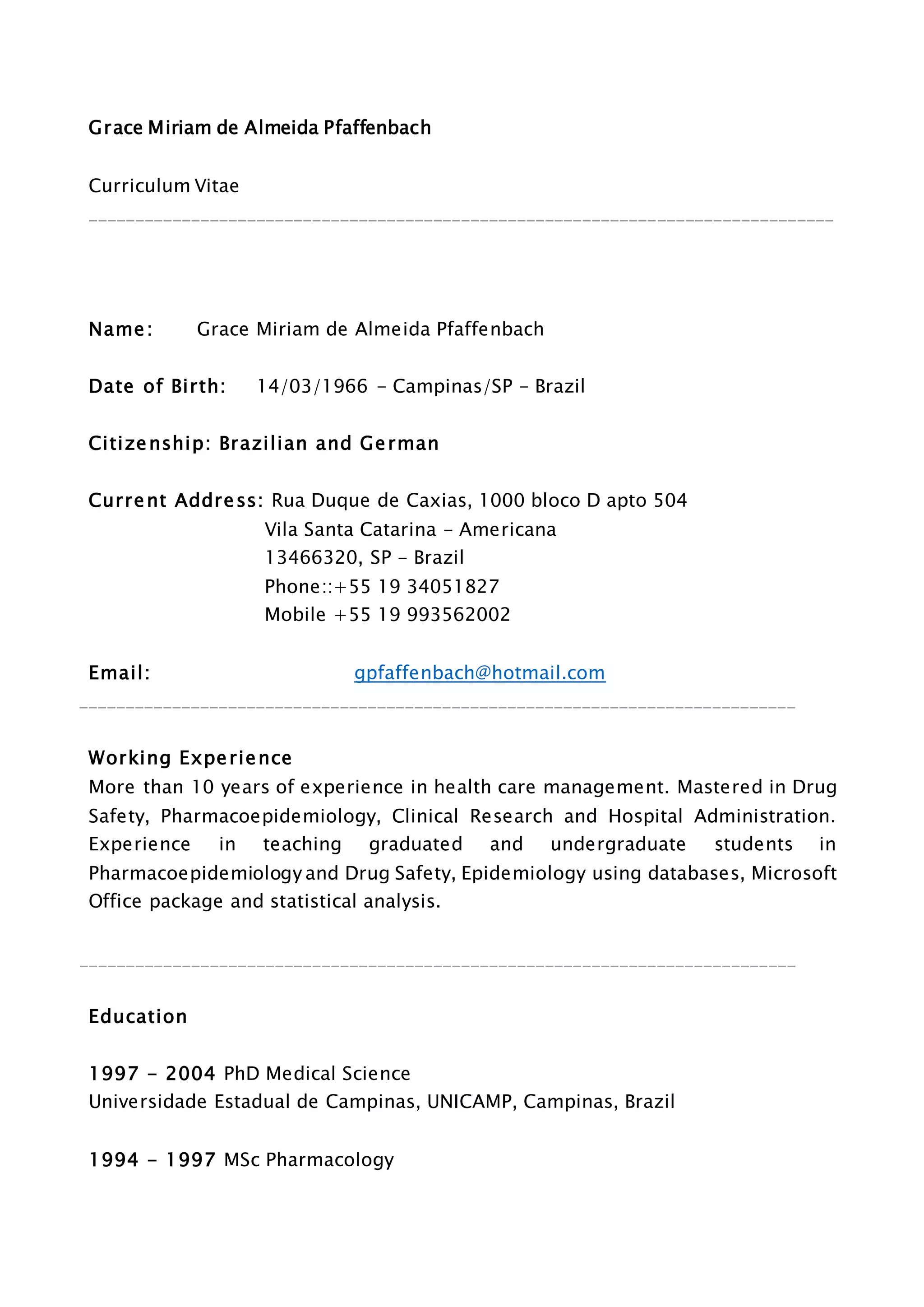 CV Grace Pfaffenbach english FV 2016 march | PDF