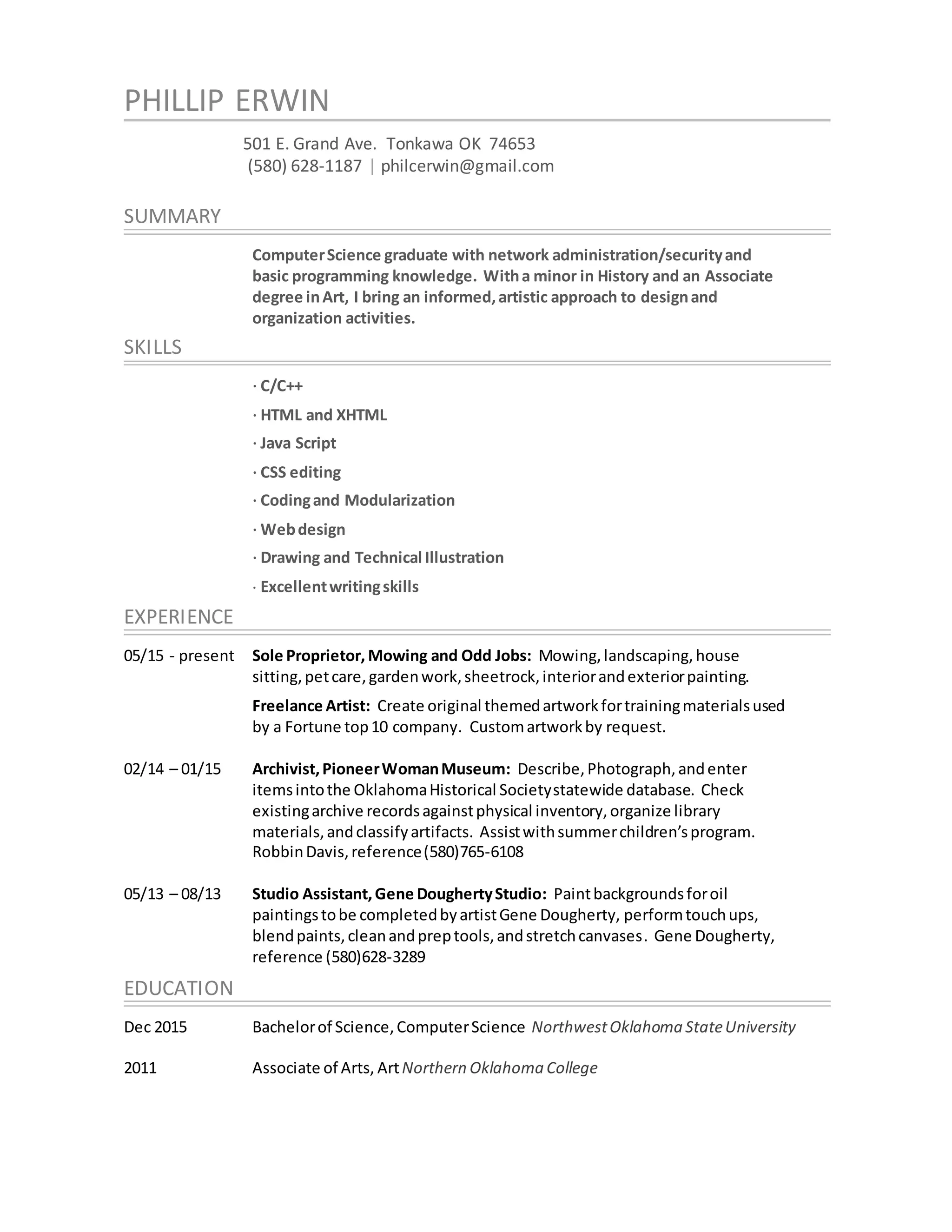 Phillip Erwin Resume | PDF