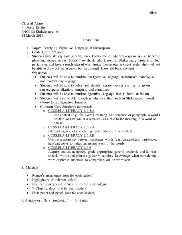 Shakespeare Lesson Plan | PDF