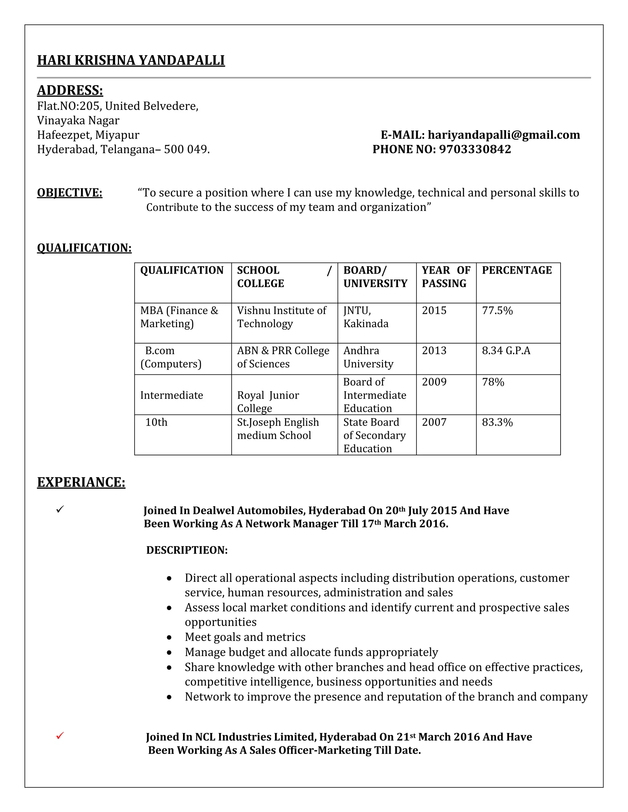 Hari Kirshna Resume | PDF