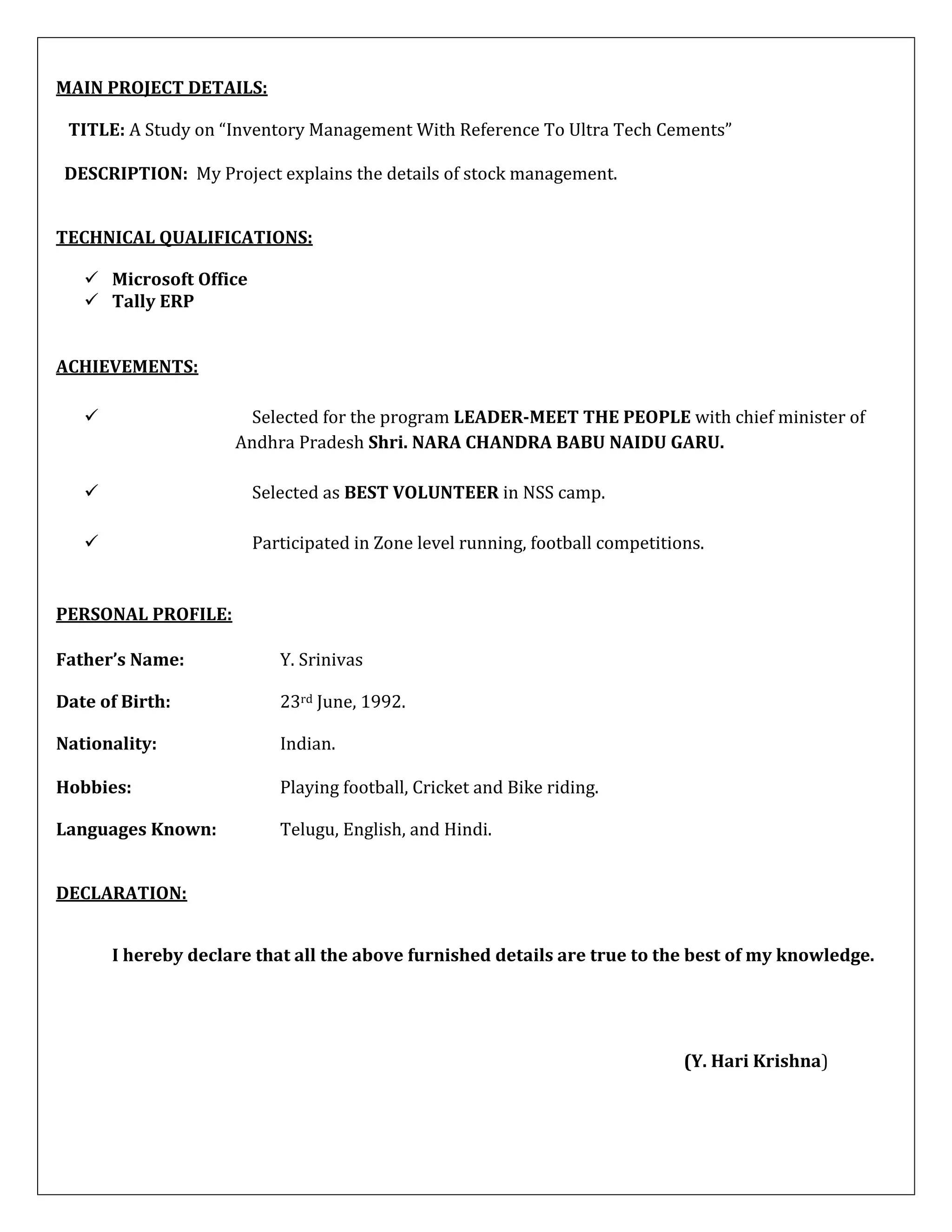 Hari Kirshna Resume | PDF