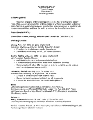 Resume.Oct.72016. HourmaneshAli | PDF