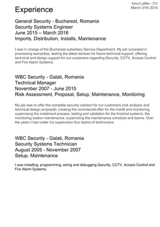 CV - Ionut Lefter | PDF | Computing | Technology & Computing