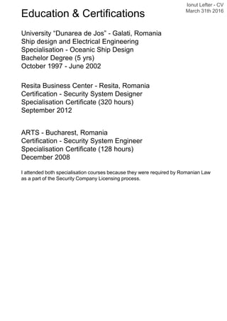 CV - Ionut Lefter | PDF | Computing | Technology & Computing