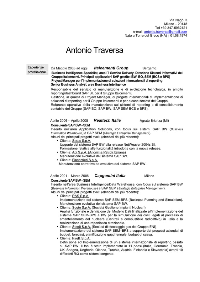 Traversa Antonio - CV | PDF