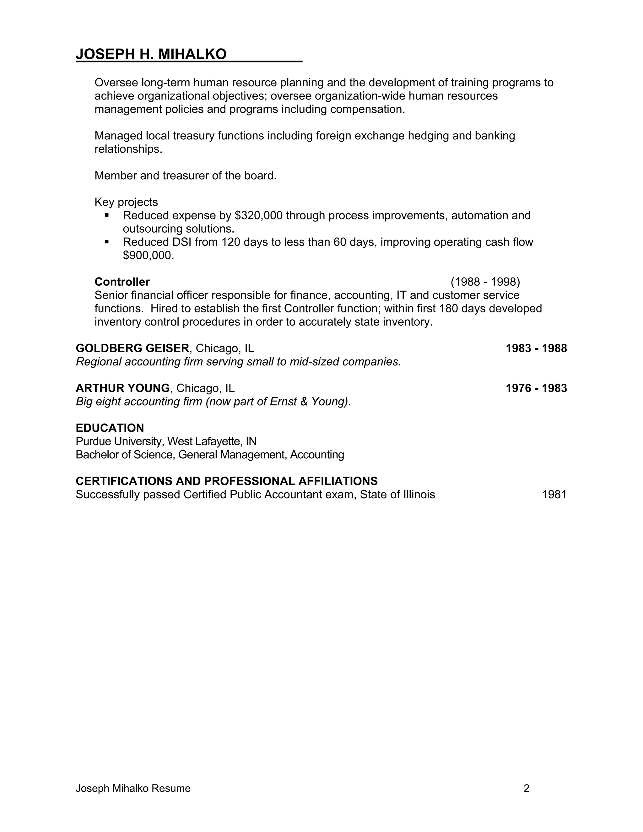 Joe Mihalko resume Nov 2016 | PDF | Business Accounting & Finance | Business