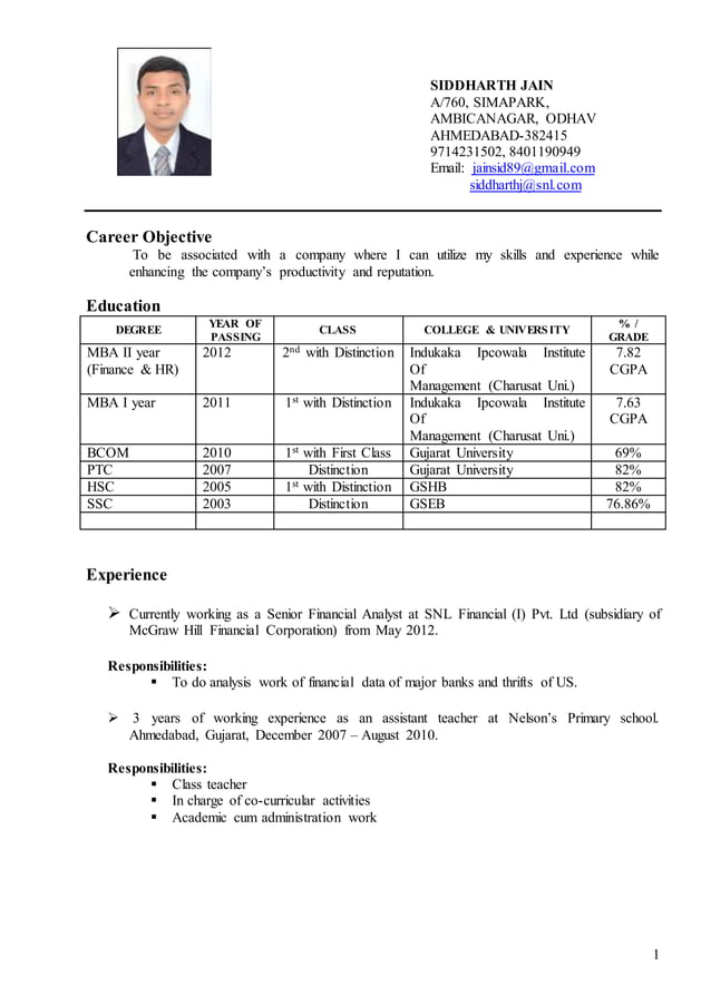CV of Siddharth Jain | PDF