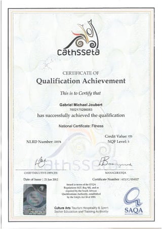 CATHSSETA - Fitness National Certificate | PDF