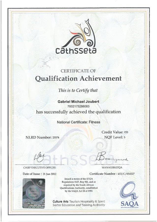 CATHSSETA - Fitness National Certificate | PDF