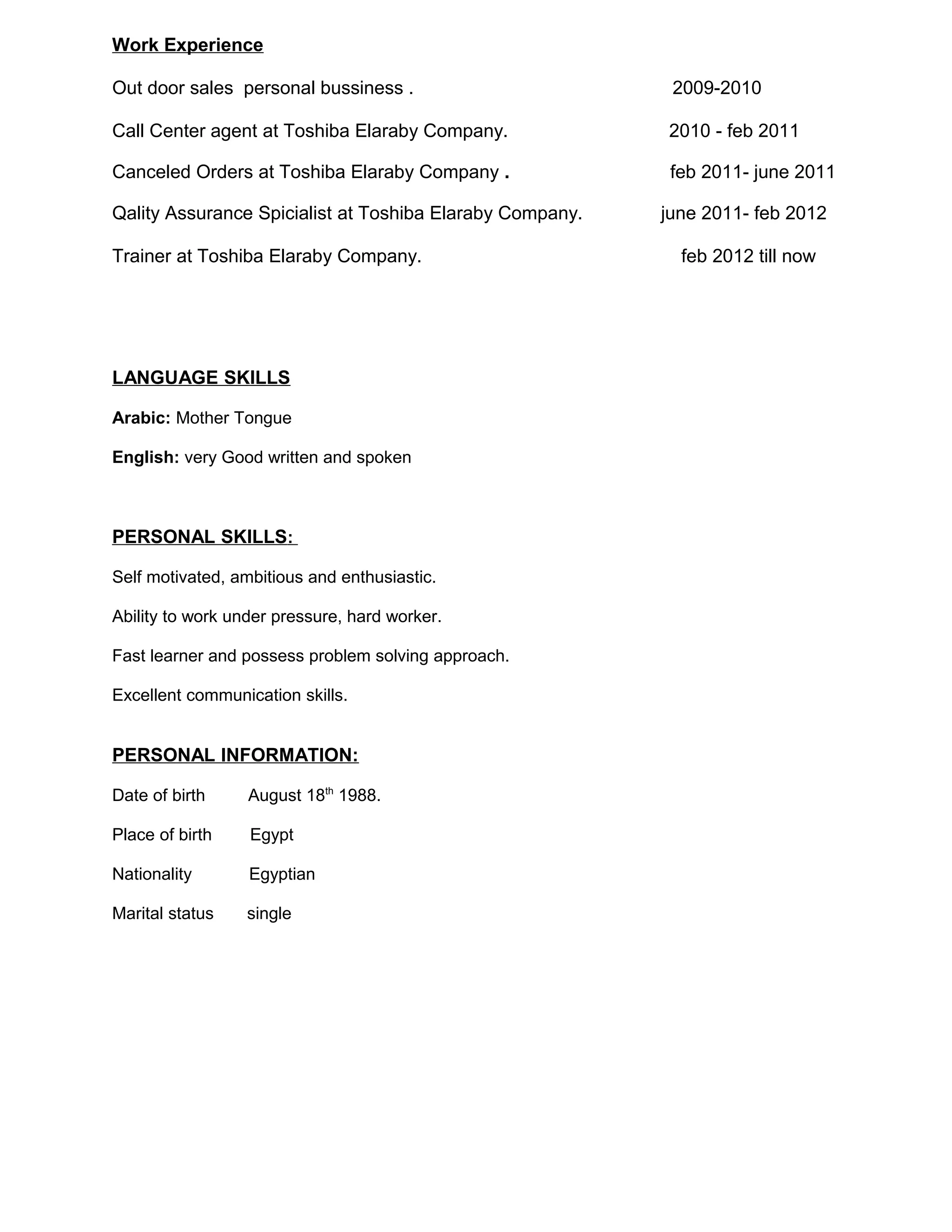 mohamed atiia cv | DOC | Business | Business and Finance