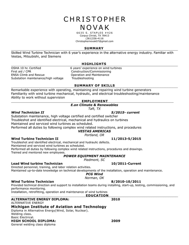 Christopher Novak Resume | PDF | Free Download