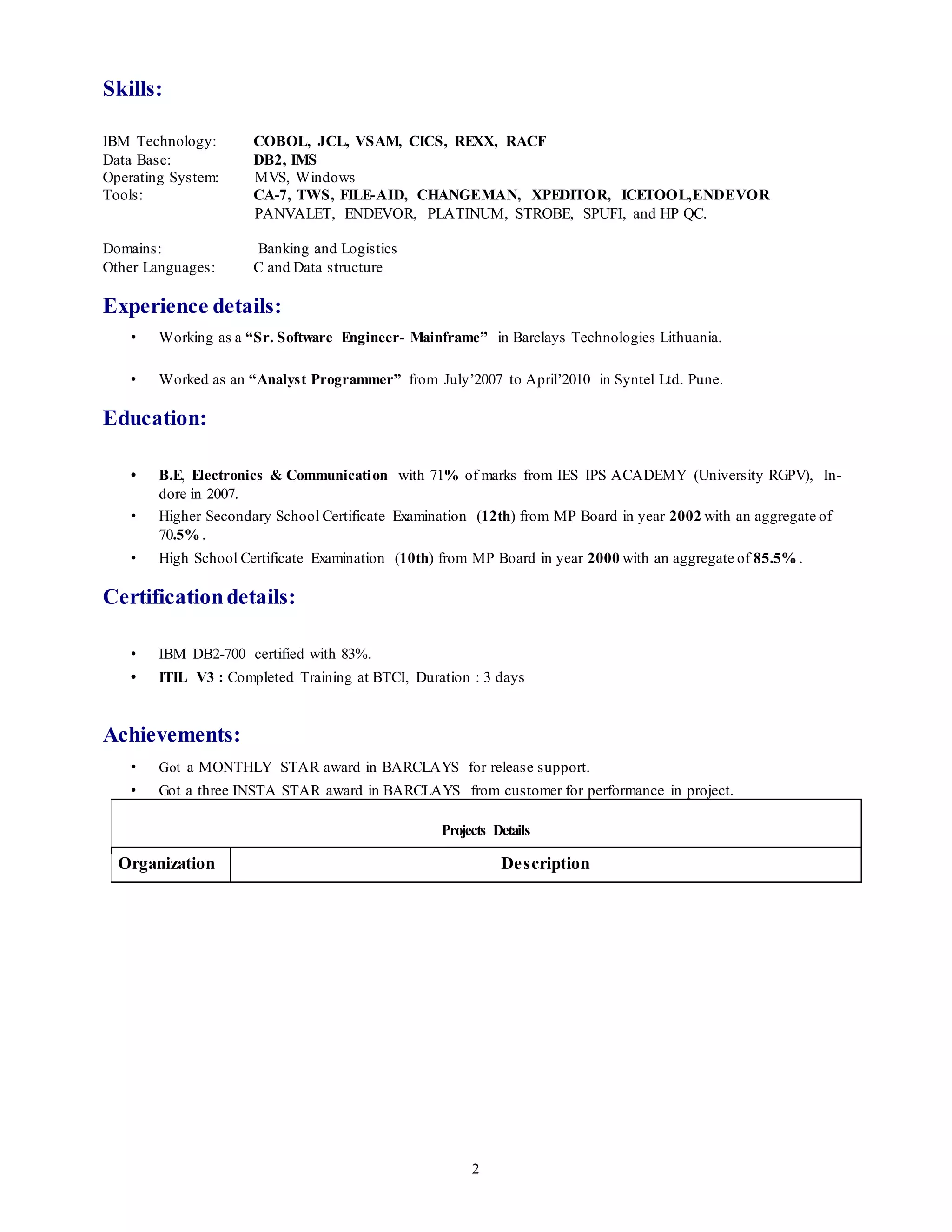 Saurabh_Mainframe_7_years_Resume | DOCX