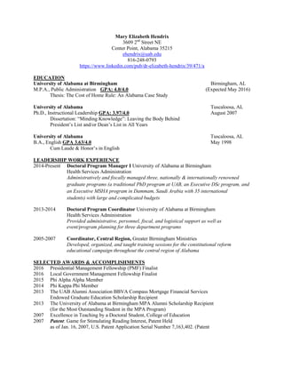 Dr. Elizabeth Hendrix resume summary | PDF