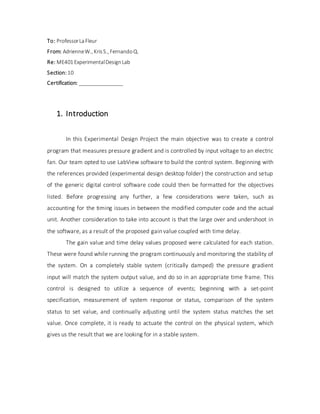 ME401 Experimental Design Lab Report | PDF