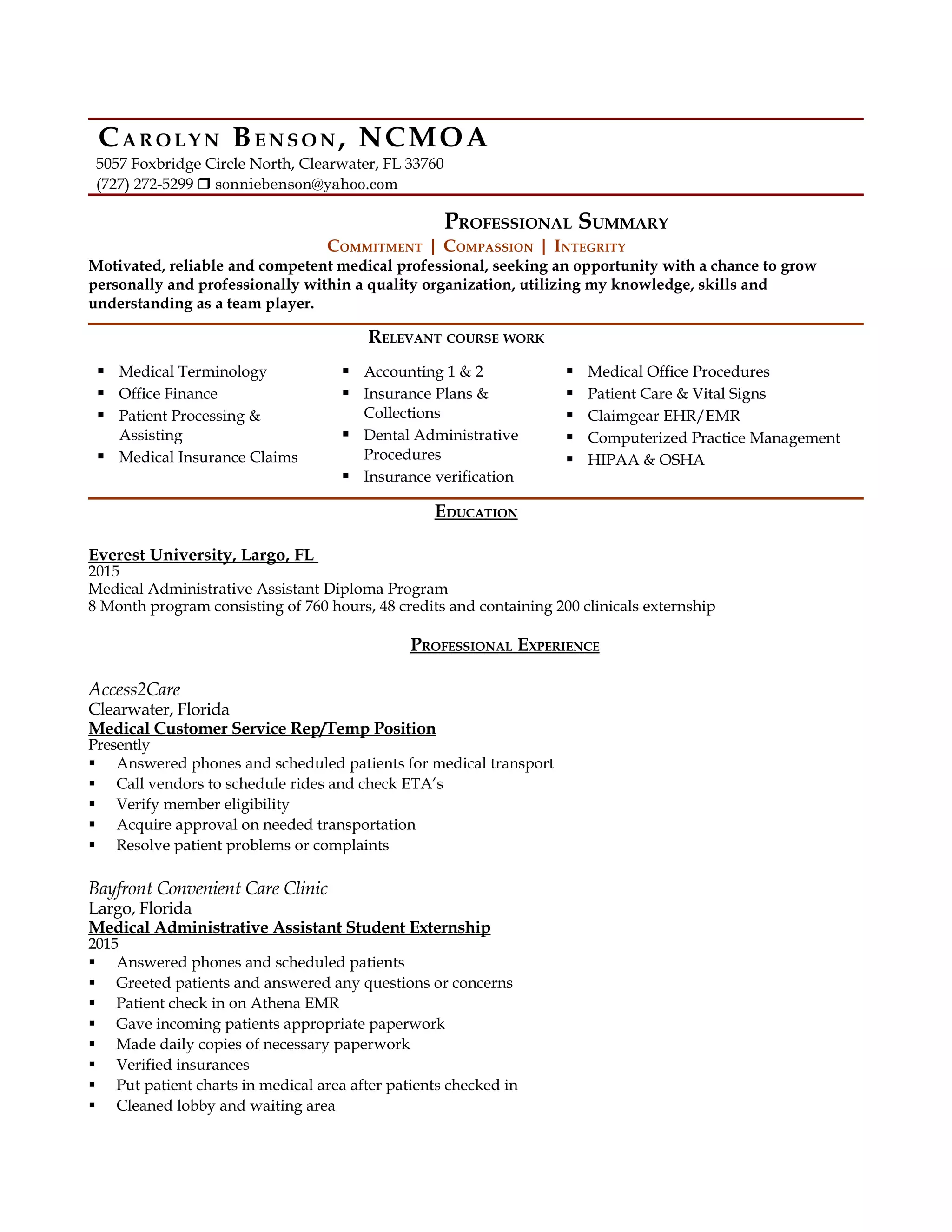 Carolyn Benson Resume | ODT