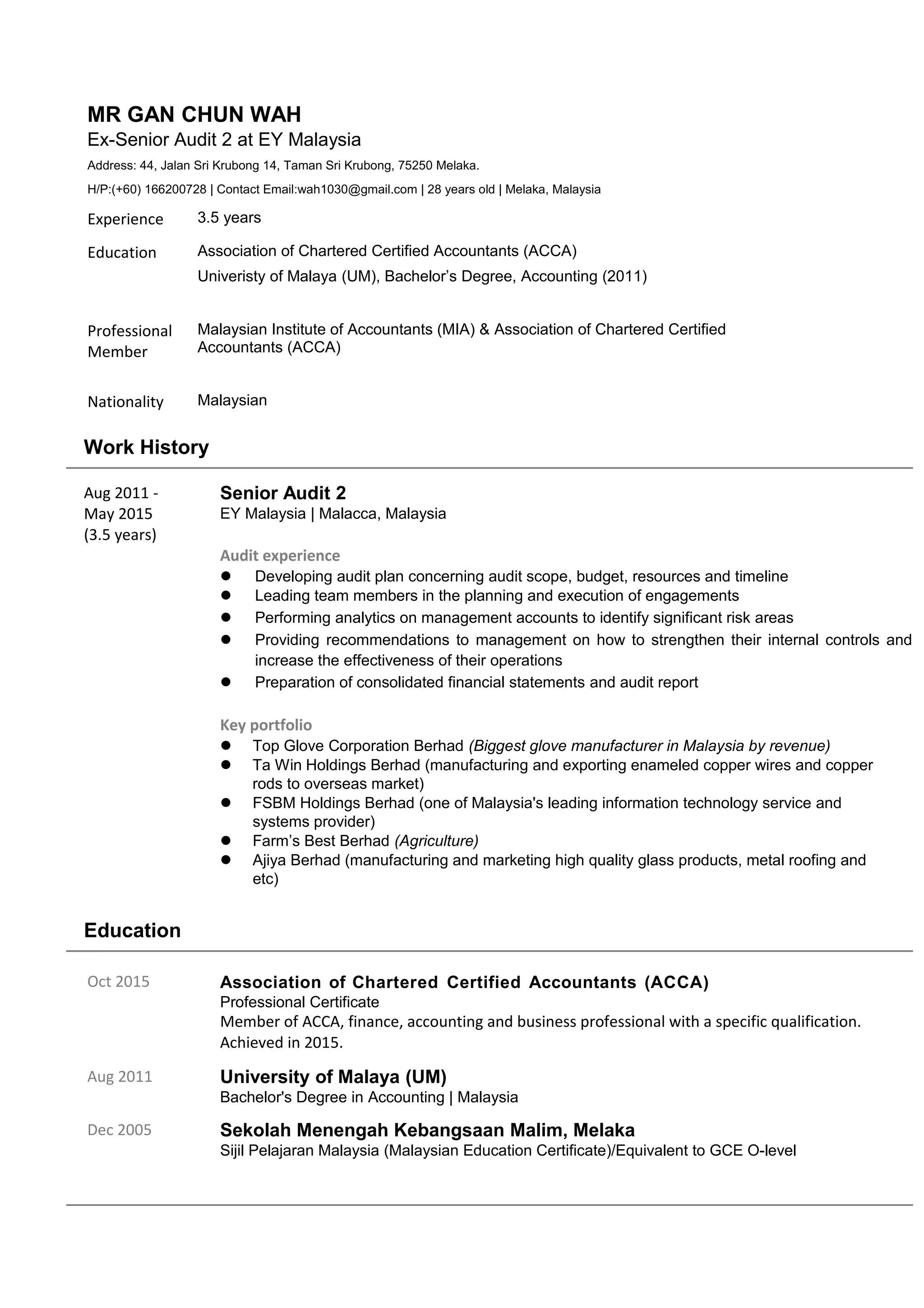 CV_Gan Chun Wah | DOC | Business Administration | Business