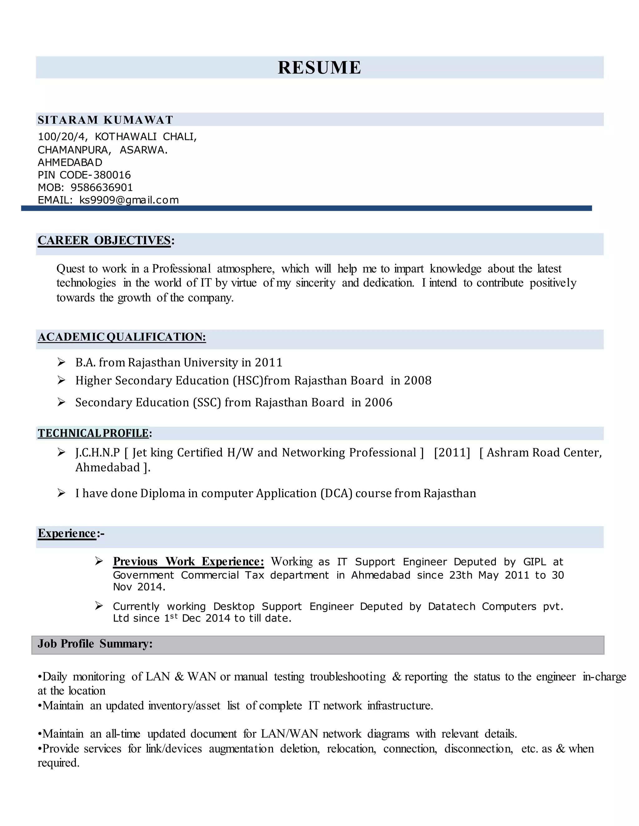 Resume(Sitaram Kumawat) | DOCX