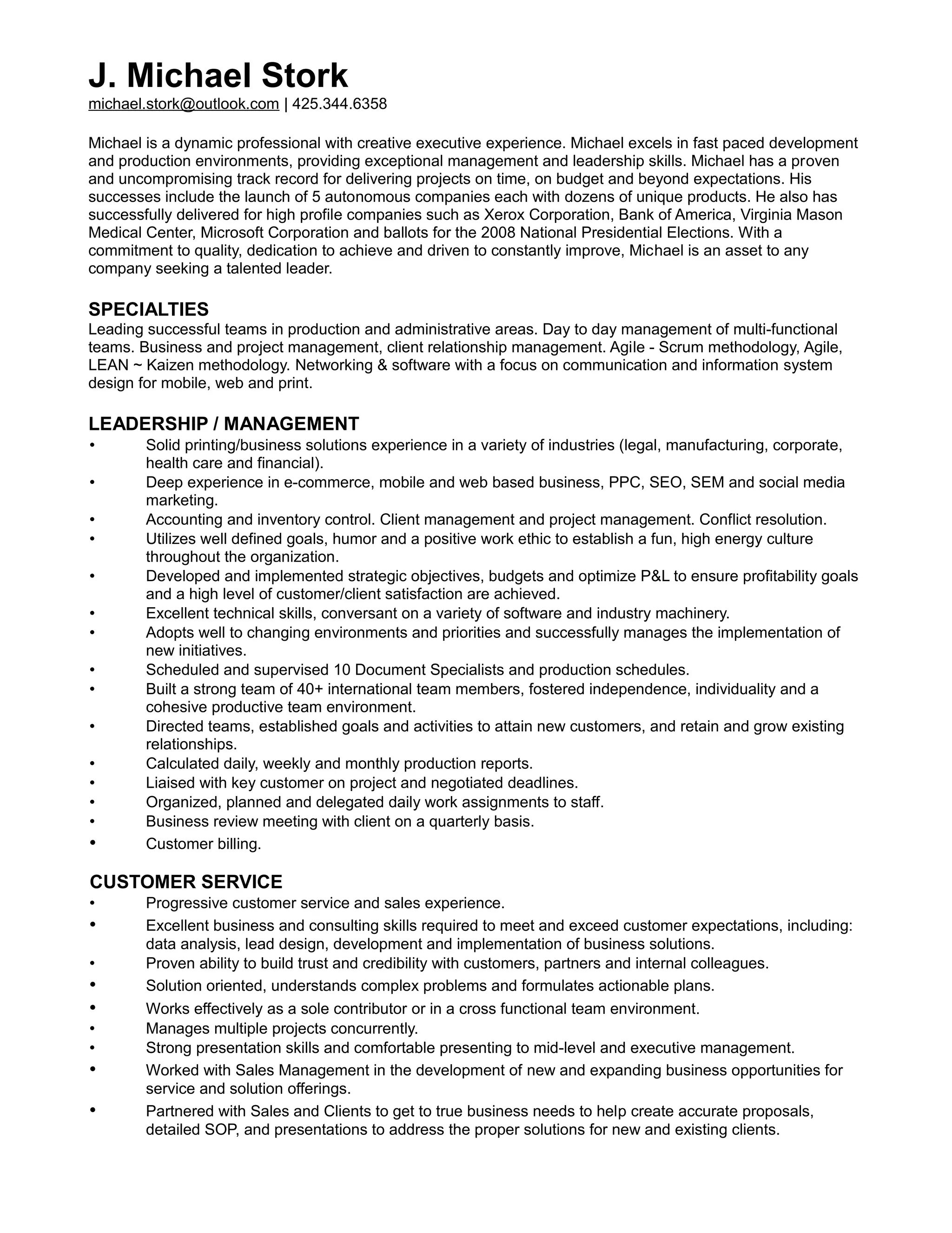 Michael Stork Professional Resume | PDF