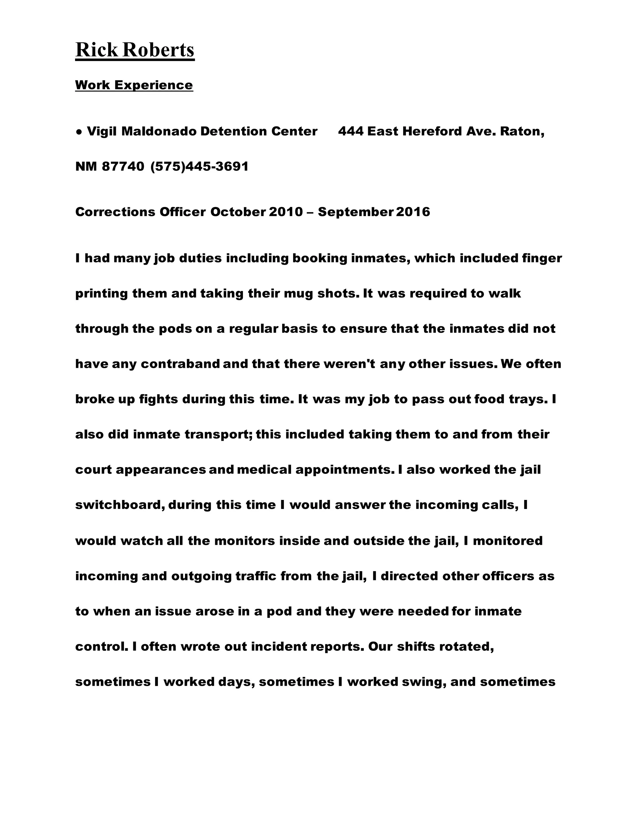 Rick Roberts Resume%2c 2016 | PDF