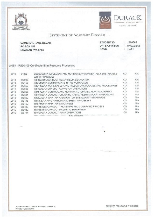 Cert III In Resource Processing | PDF