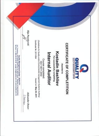 Certificate Internal Auditor | PDF