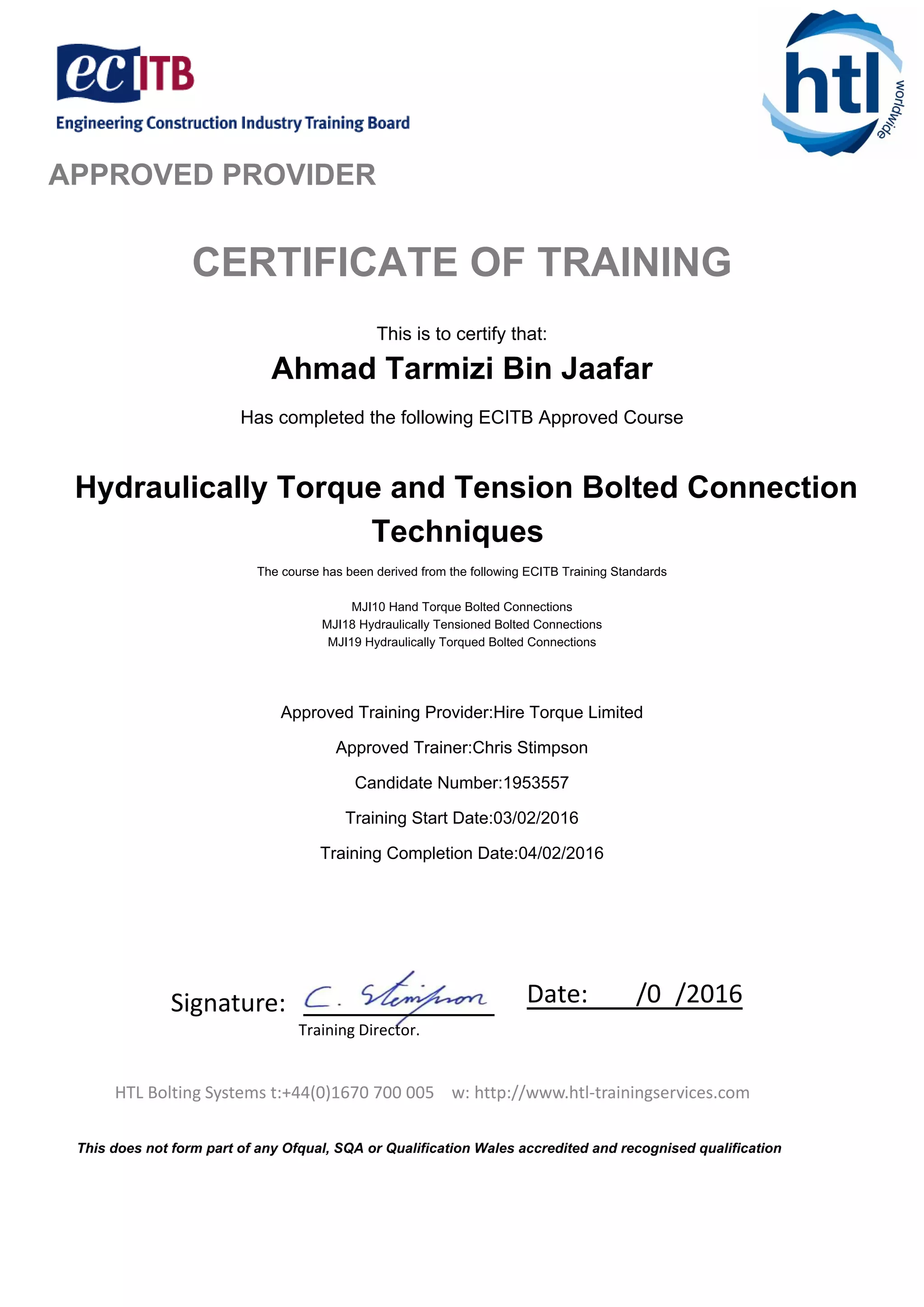 ECITB - Ahmad Tarmizi Bin Jaafar | PDF | Vocational Training | Careers