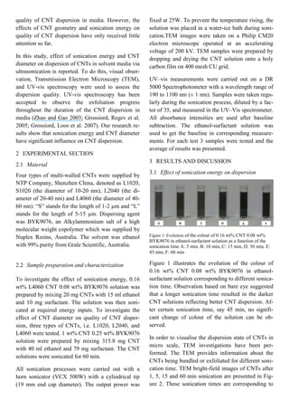 Investigation on the dispersion of carbon nanotubes in solvent media effect of sonication energy ...