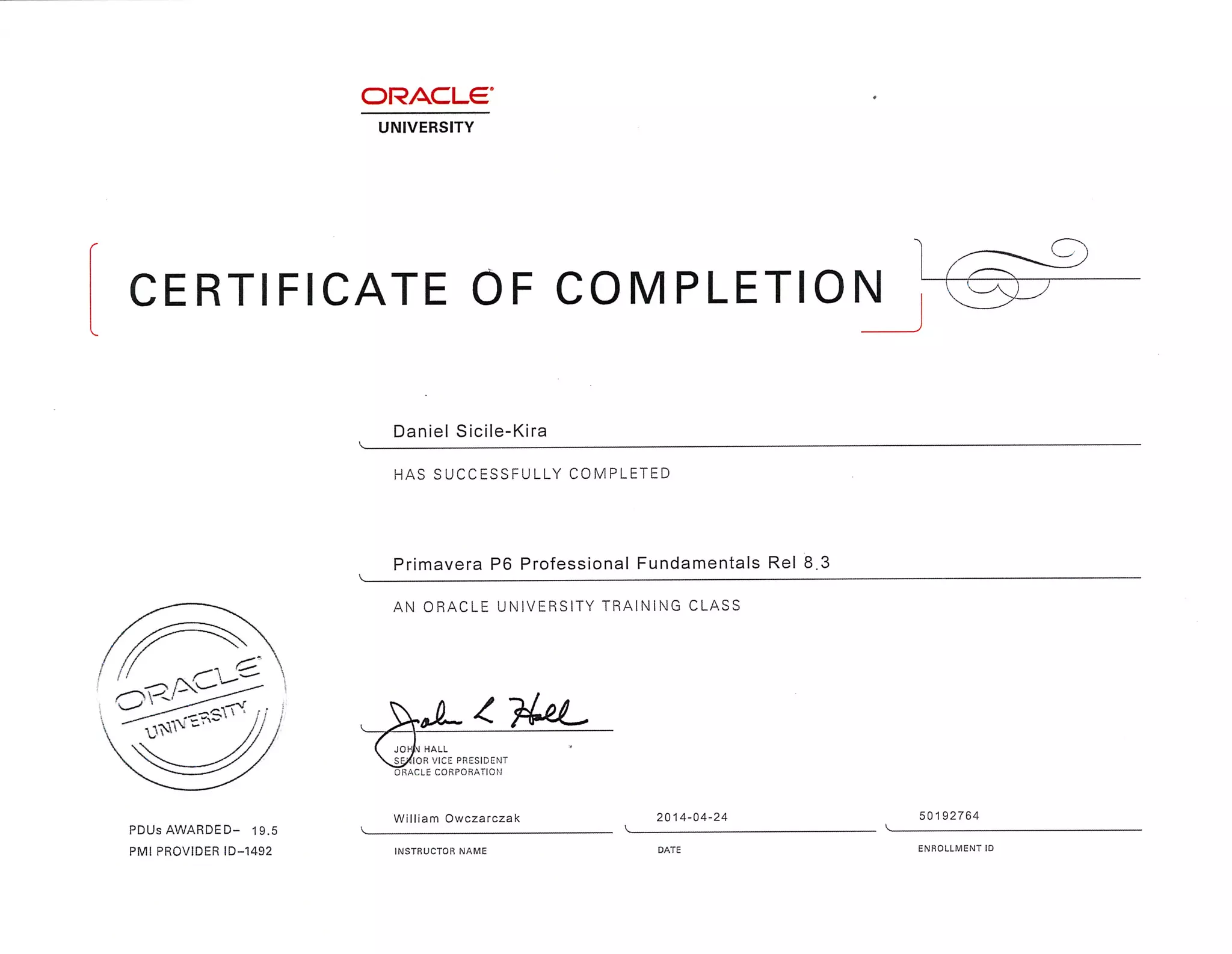 Oracle P6 certificate | PPT