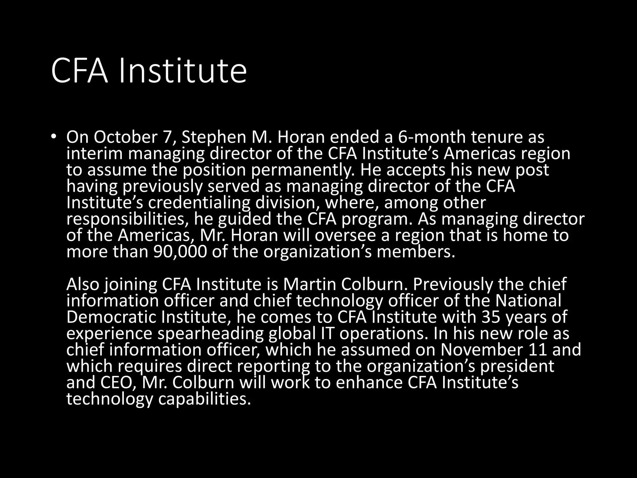 CFA Institute Welcomes Two New Organizational Leaders | PPT