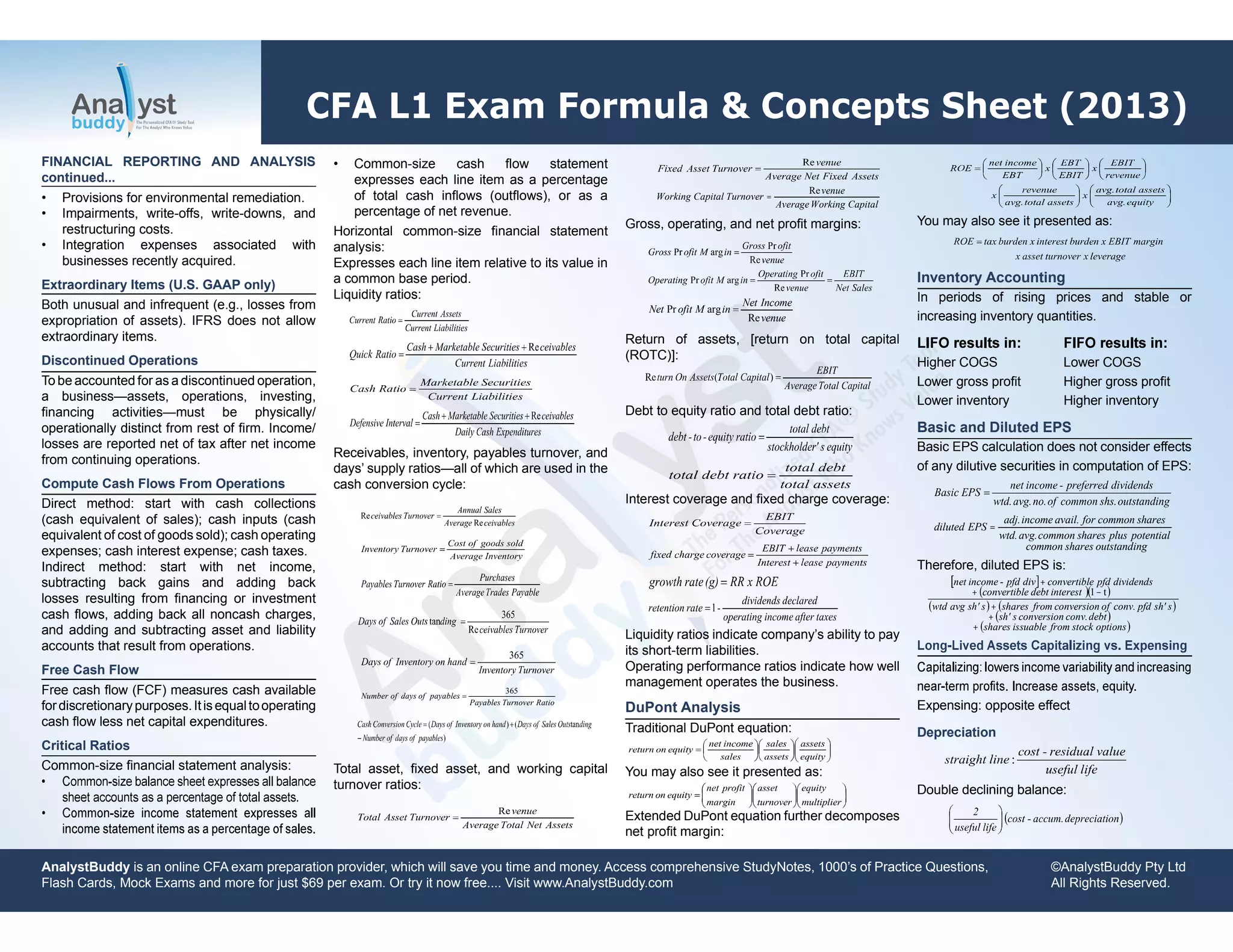 Cfa l1 exam formula & concepts sheet 2013 | PDF
